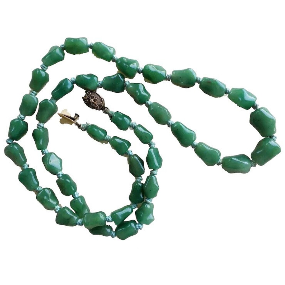 1940's Art Deco Style Chinese Hand Carved Nugget Design Green ...