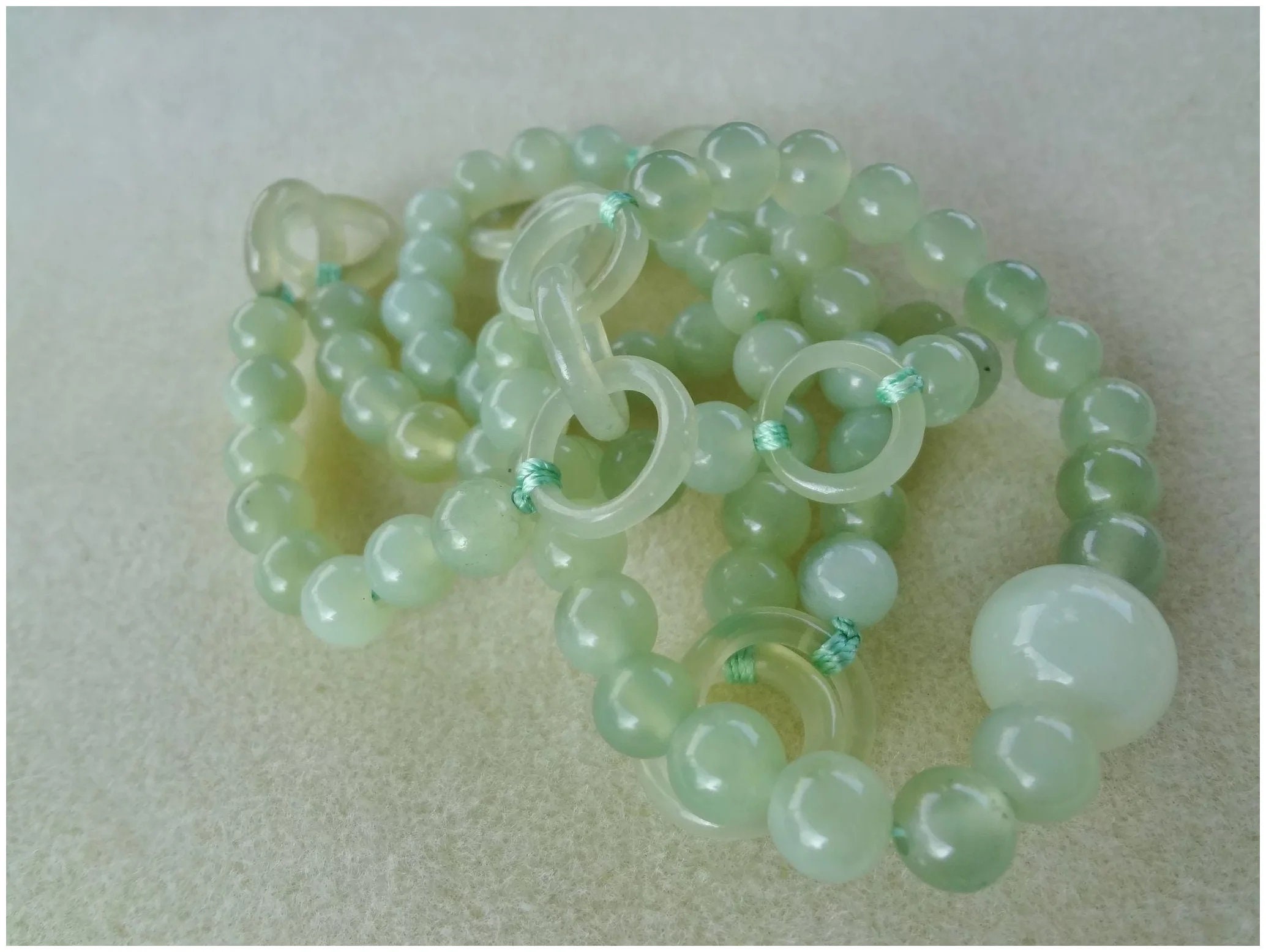 Vintage Chinese Green Translucent Jade Devil's Work Beaded Necklace 30 ...
