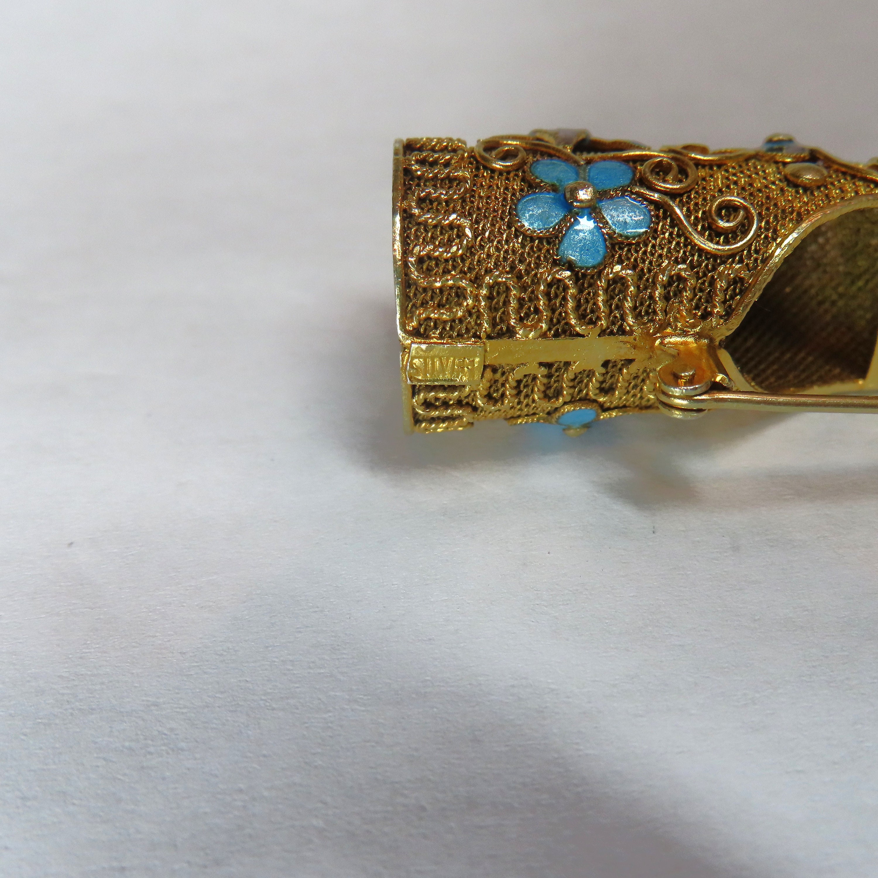 Vintage Chinese Art Deco Red Coral Turquoise Gold Vermeil Enamel ...