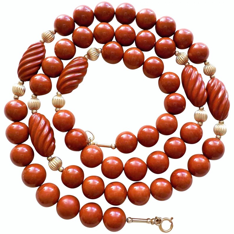 Vintage Italian 14k Gold Carved Terracotta Red Jasper Necklace 28.5 ...