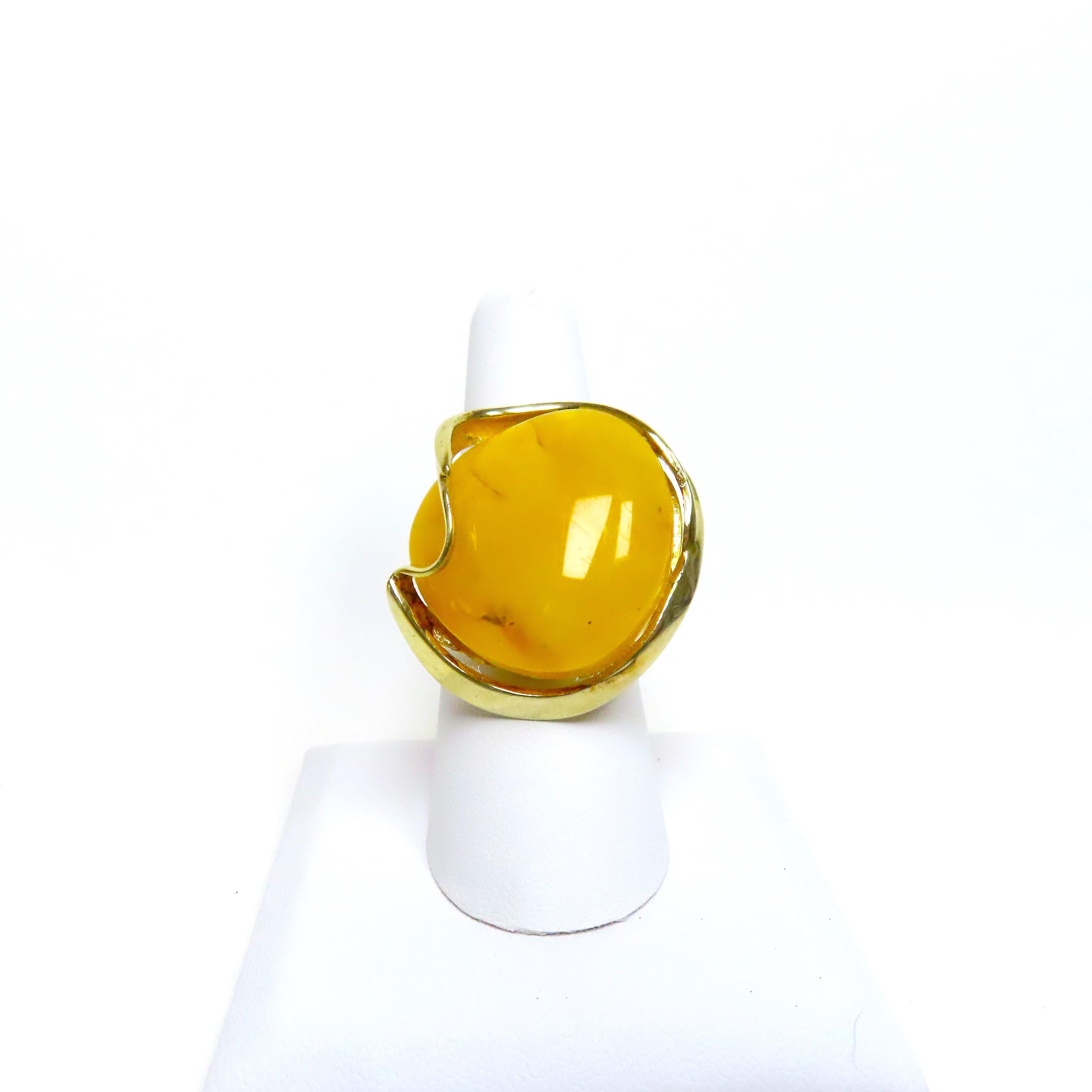 Vintage Large Burmese Mila Egg Yolk Amber Gold Vermeil Statement Ring ...