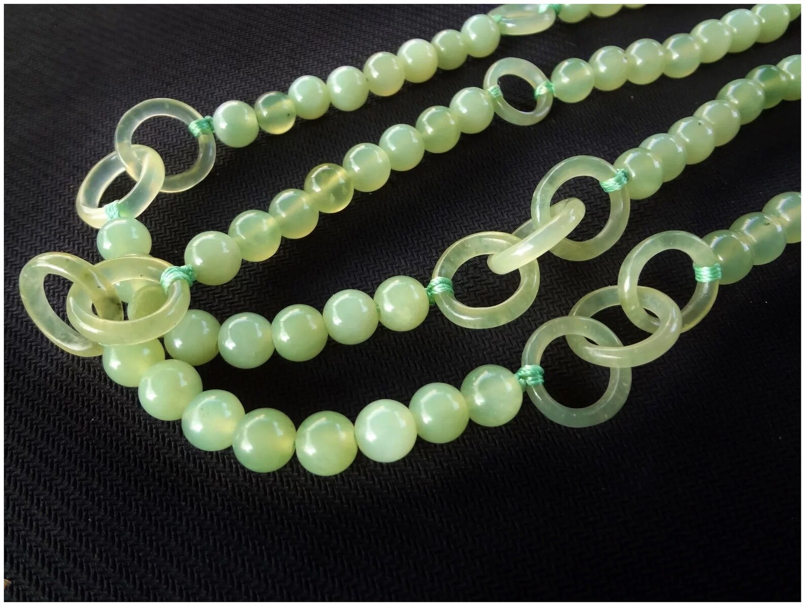 Vintage Chinese Green Translucent Jade Devil's Work Beaded Necklace 30 ...