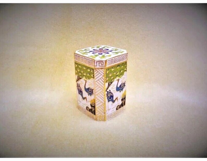 Vintage 1970'S Chinese Octagonal White Cloisonne Blue Cranes Trinket ...