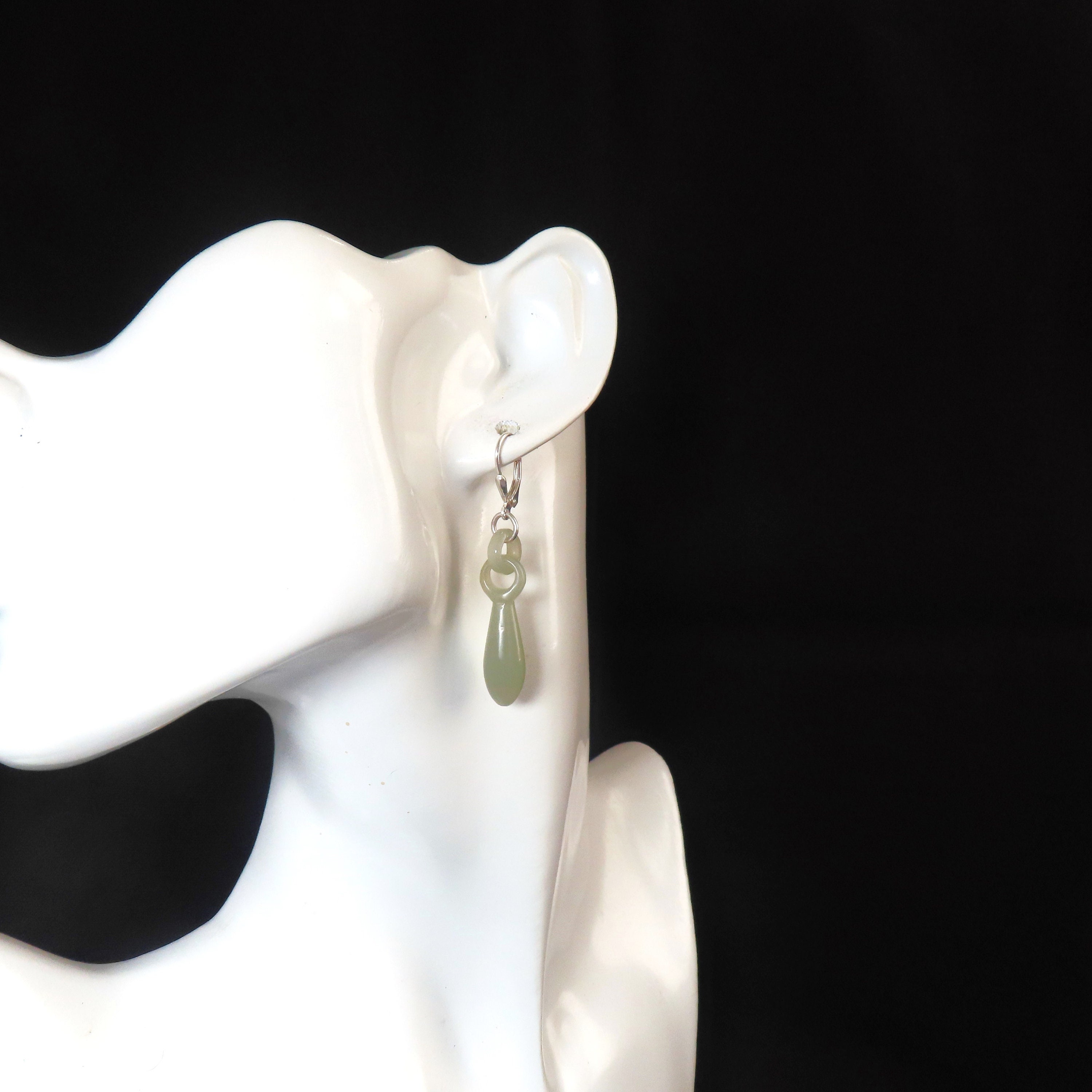 Vintage Chinese Carved Nephrite Jade Devil's Work Sterling Silver ...