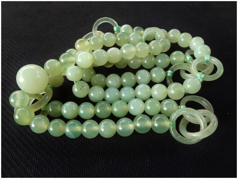 Vintage Chinese Green Translucent Jade Devil's Work Beaded Necklace 30 ...