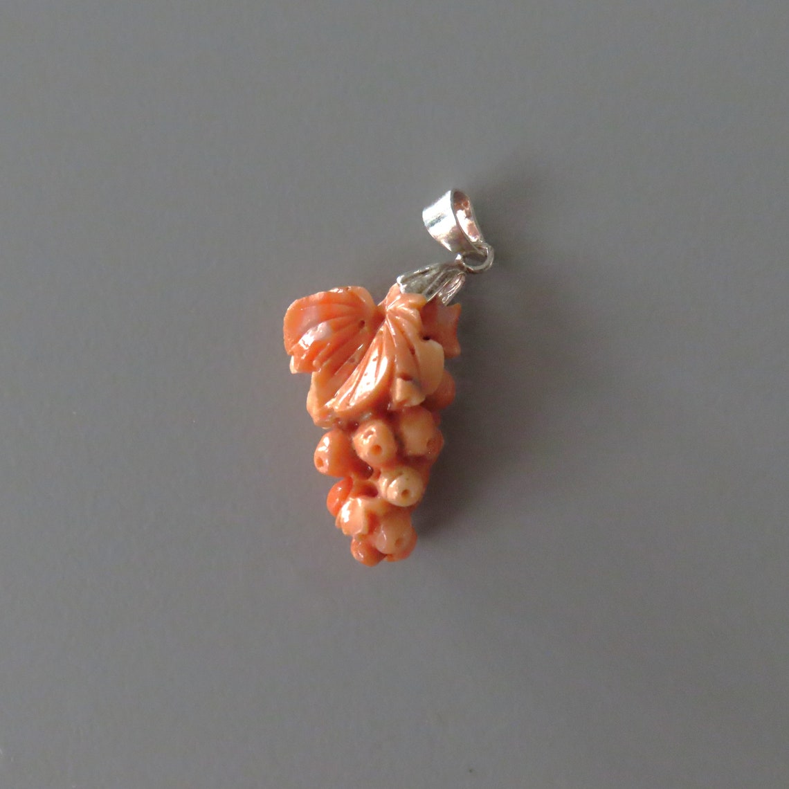 Vintage Hand Carved Salmon Coral Bunch of Grapes Pendant Sterling ...