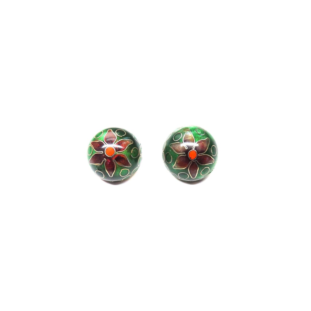Vintage Chinese Small Round Green Cloisonne Gold Plated Metal Clip on ...