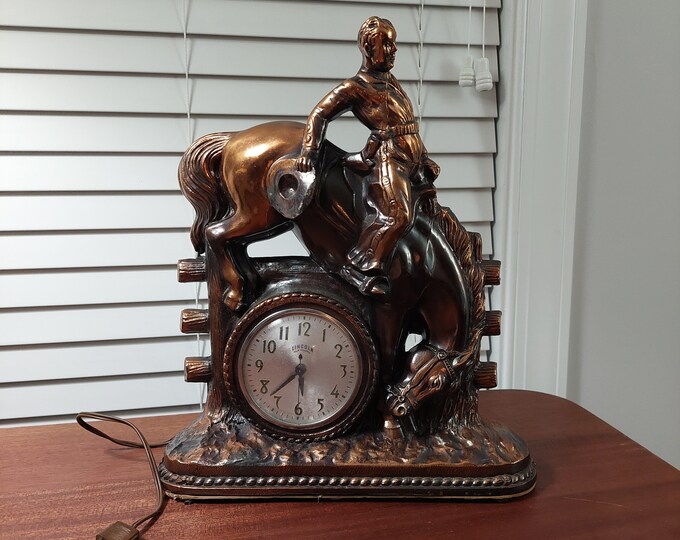 Vintage Bronze Bucking Bronco Clock , Horse and Rider Clock - Etsy