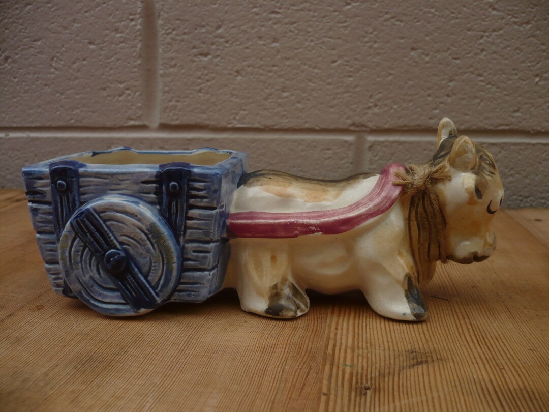 Vintage Bull Pulling Cart Planter - Etsy
