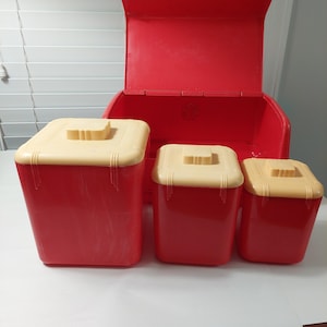 Red Kitchen Set , Bread Box and Canisters - Etsy