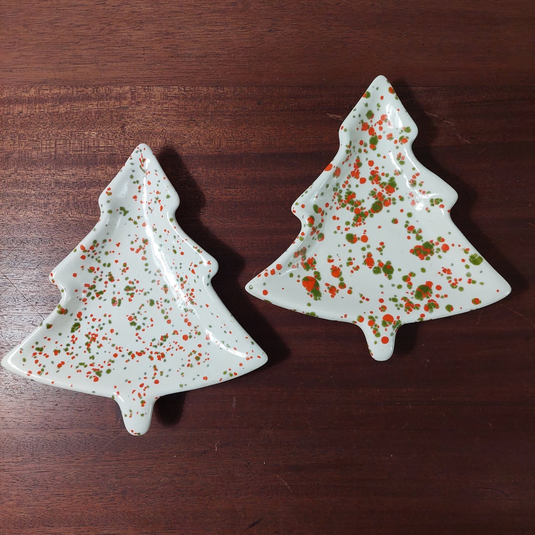 Set of 2 Vintage Ceramic Christmas Tree Dishes , Splatter Paint - Etsy