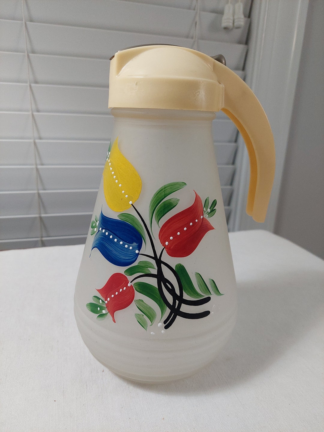 Vintage Syrup or Waffle Batter Pitcher , Tulips - Etsy