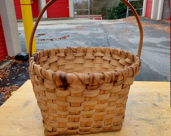 Vintage Very Large Hand Woven Splint Gathering Basket With Twig Bundle ...