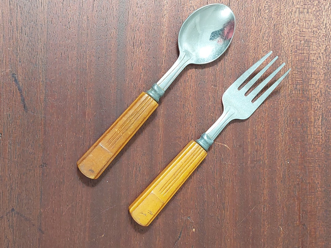 Vintage Set of Child's Bakelite Spoon and Fork - Etsy