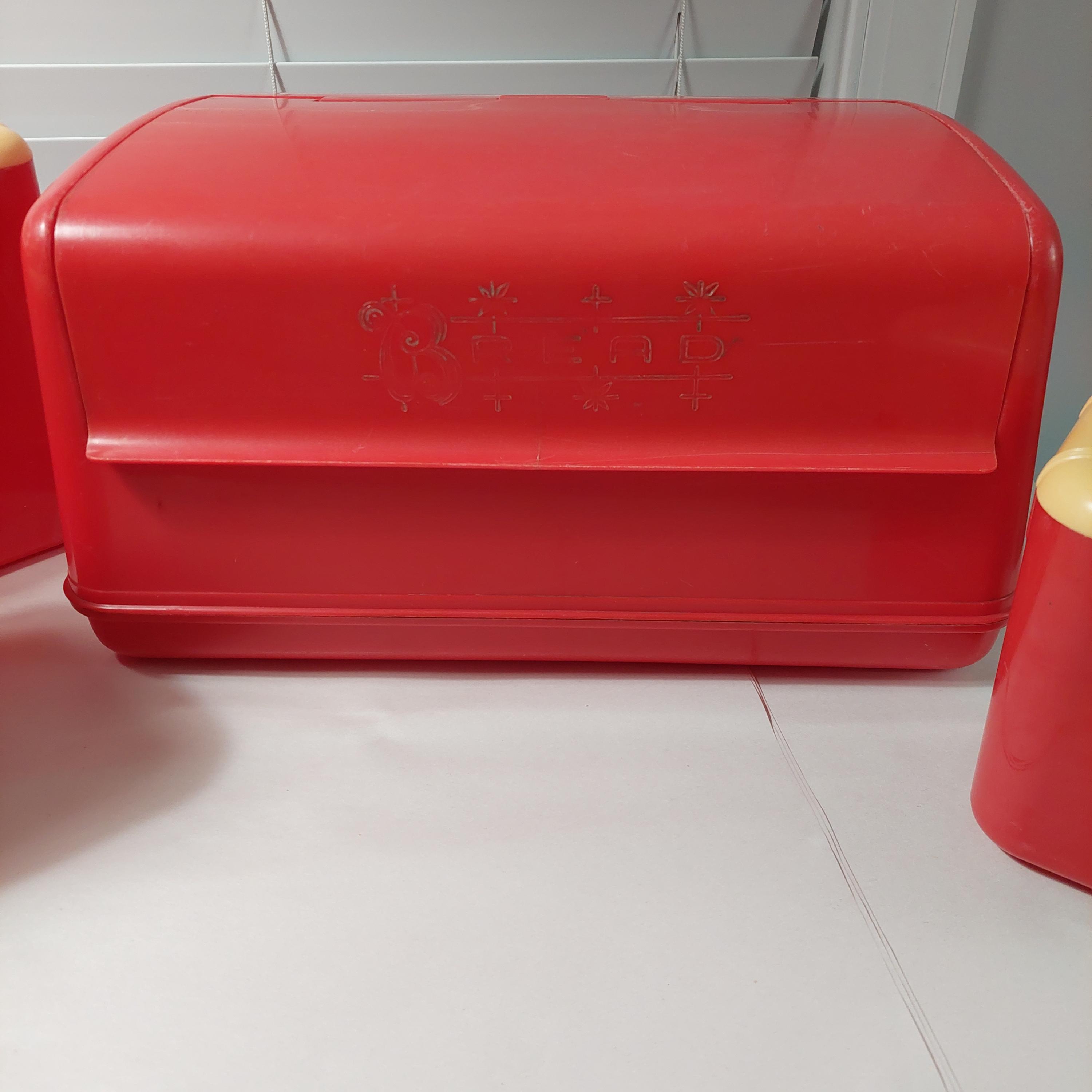 Red Kitchen Set , Bread Box and Canisters - Etsy