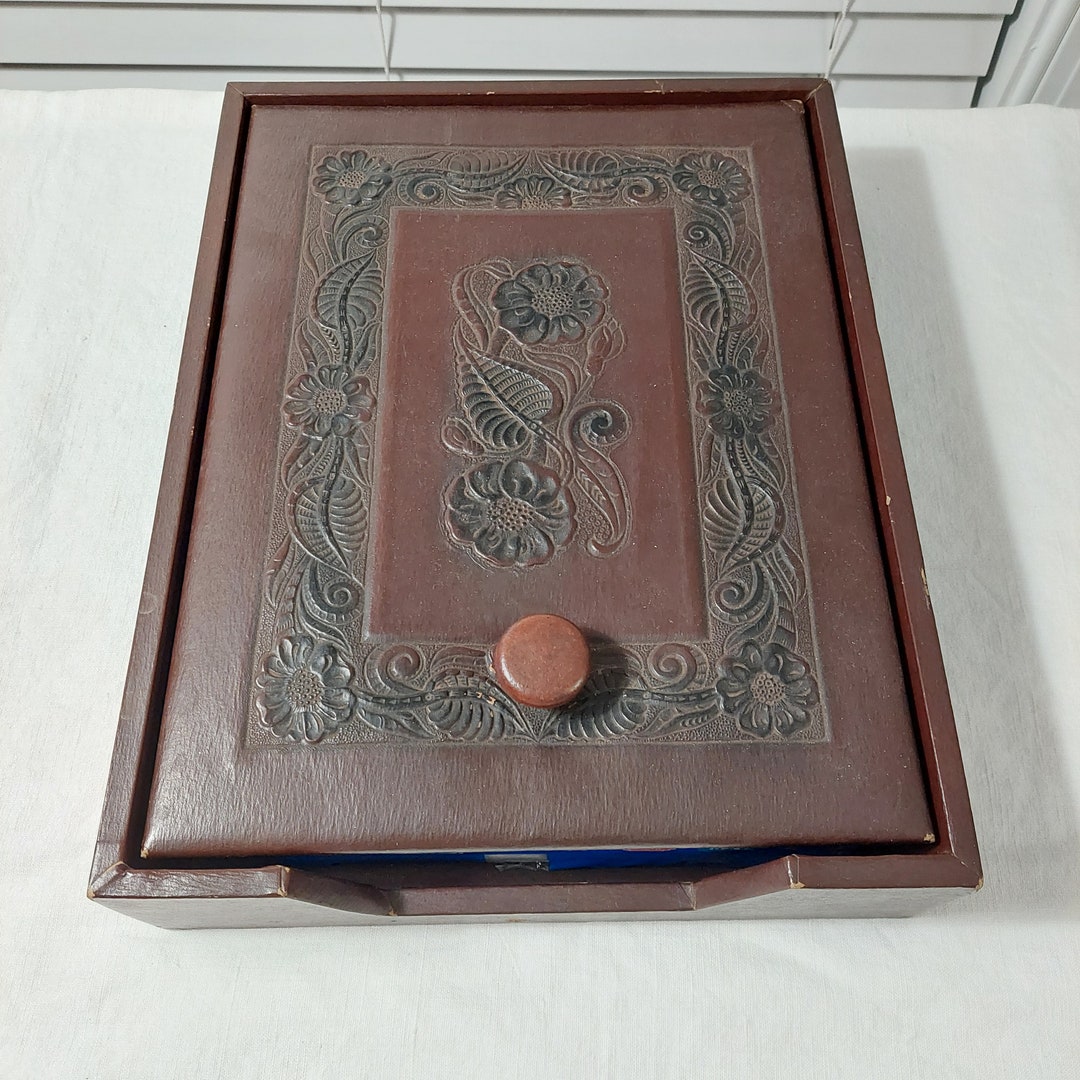 Vintage Tooled Leather Desk Box - Etsy