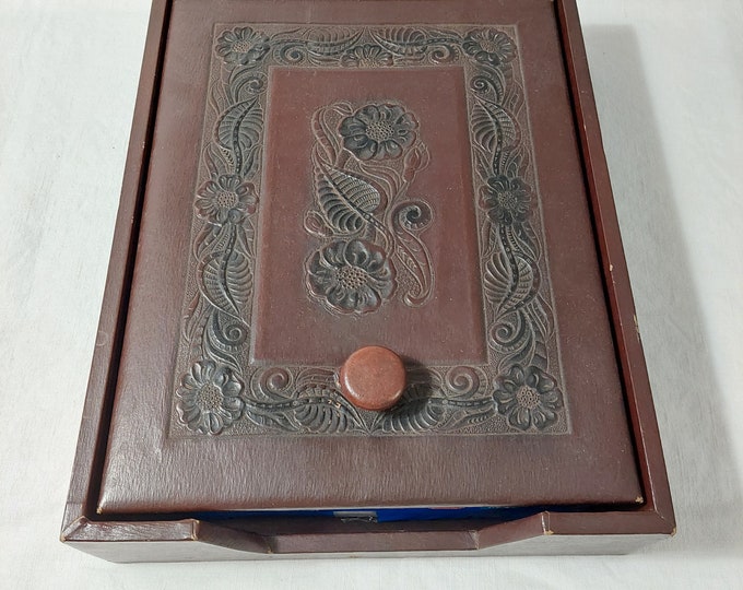 Vintage Tooled Leather Desk Box - Etsy