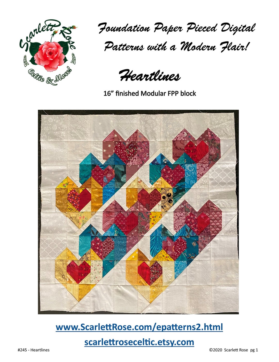 Heartlines - 16 Inch Quilt Block - Modern Foundation Paper Pieced FPP ...