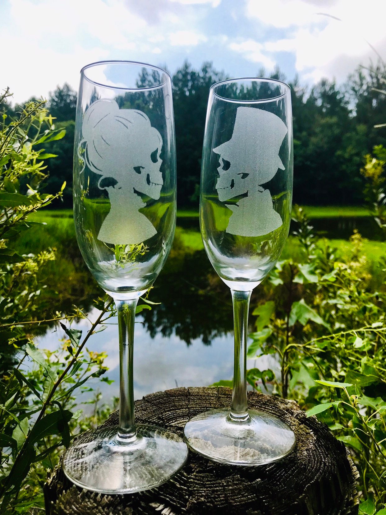 Two - Skeleton Wine Glasses,Black wine glass, Skeleton Champagne ...