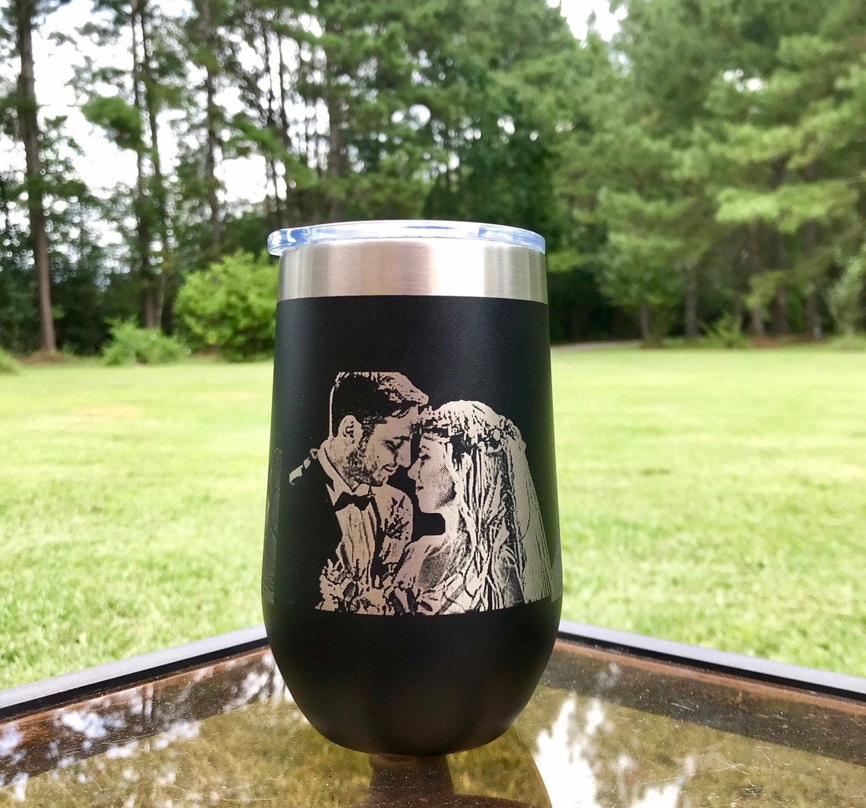 Photo Engraved Stainless Steel Wine Tumbler Personalized Stemless