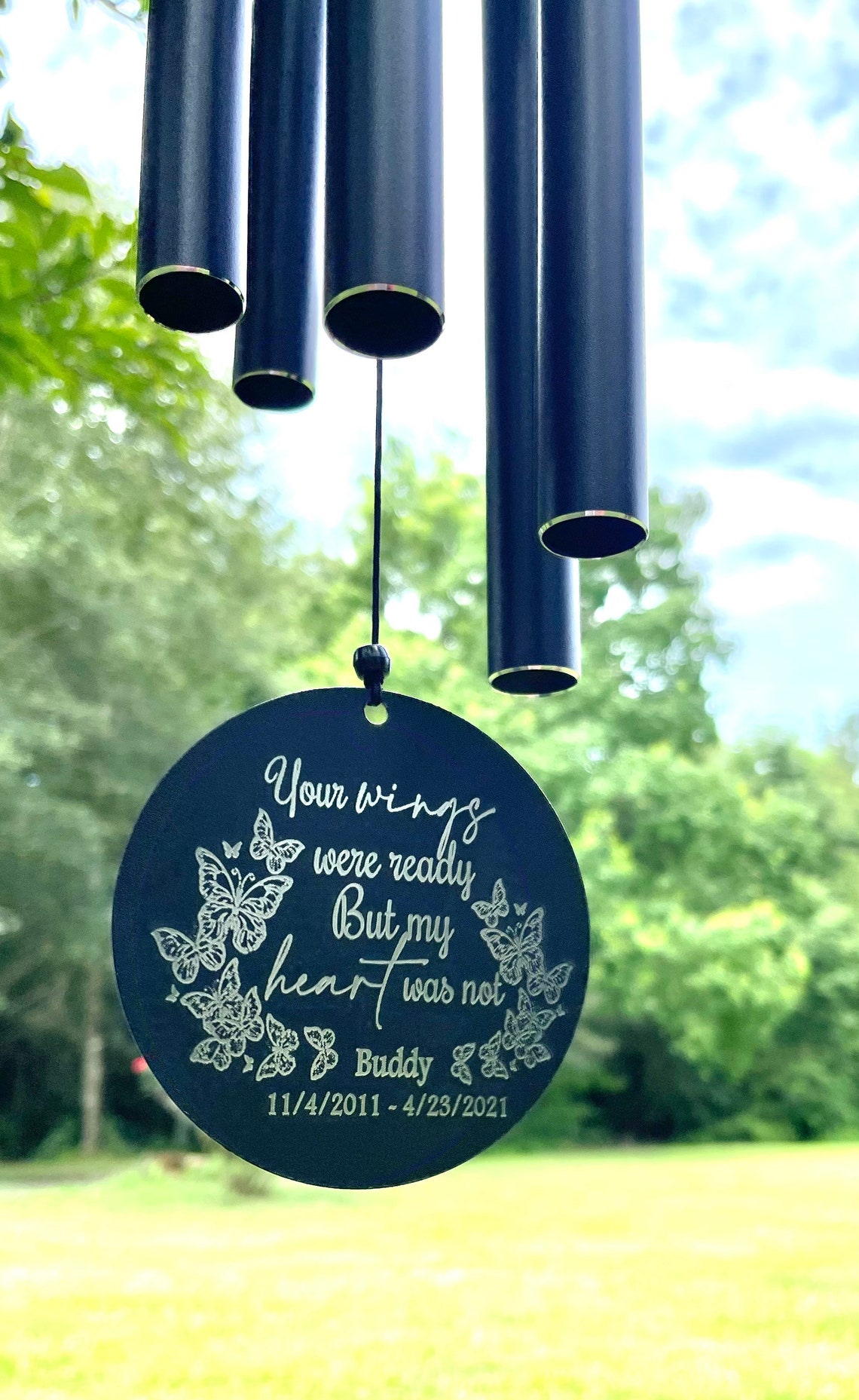 Personalized Photo Memorial Wind Chime, Solid Top, Engraved Sympathy ...