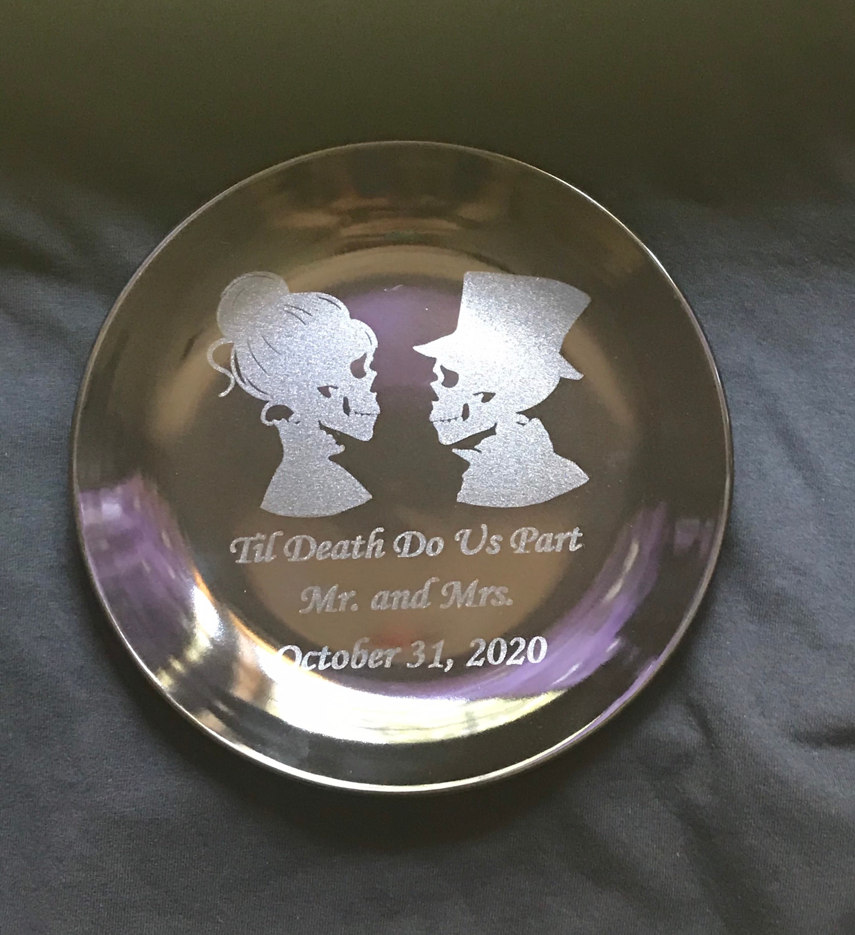 Two engraved Black Skeletons plates, Personalized, Til Death do us part ...