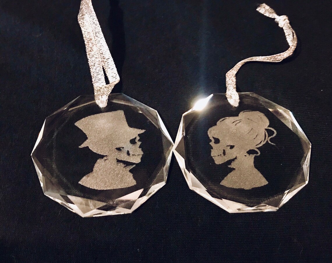 Two Engraved Skeleton Round Crystal Ornaments Skeleton His - Etsy