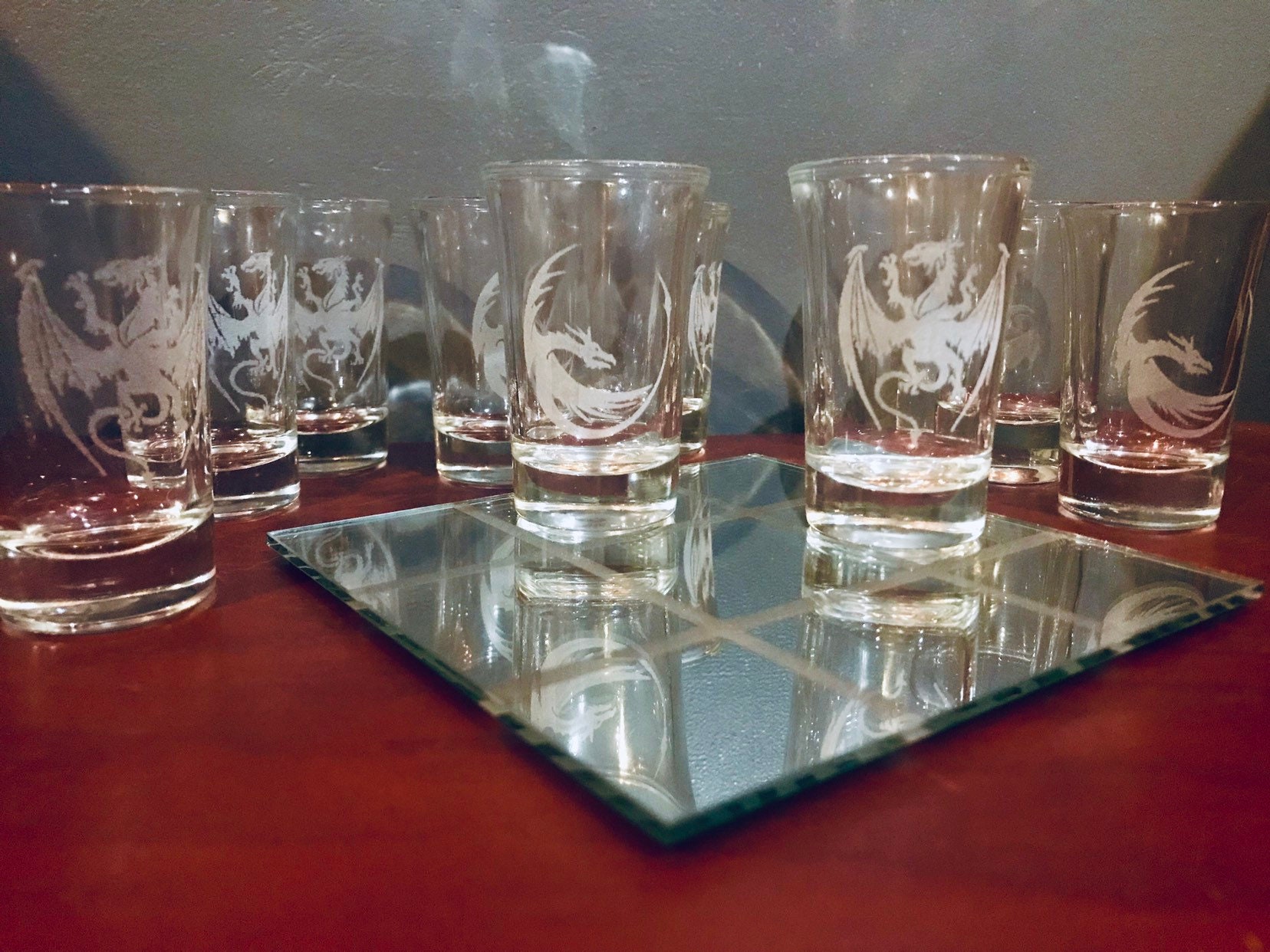 Engraved Shot Glass Dragon Tic Tac Toe Game, Glass Dragon, Dragon glass ...
