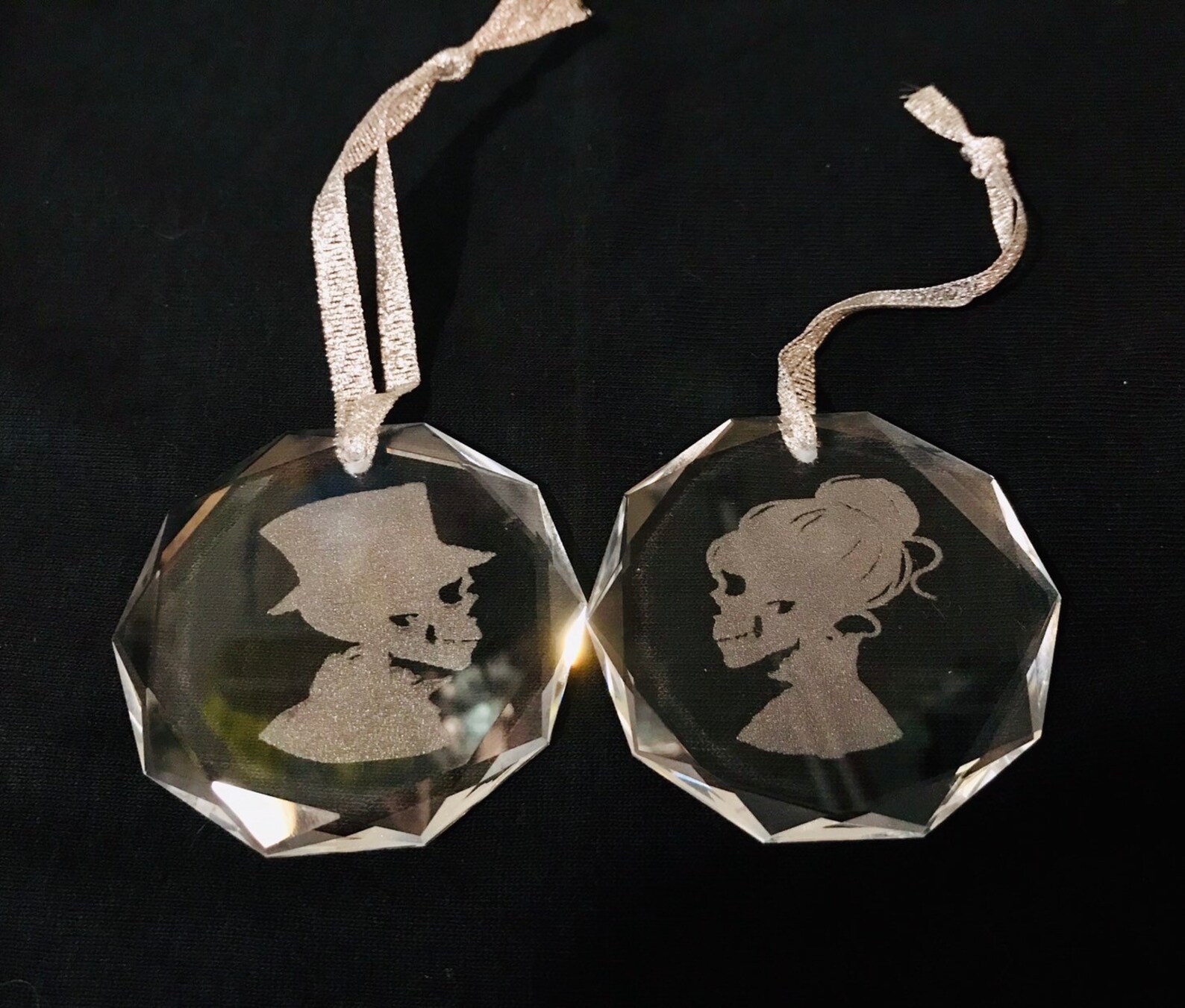 Two Engraved Skeleton Round Crystal Ornaments Skeleton His - Etsy