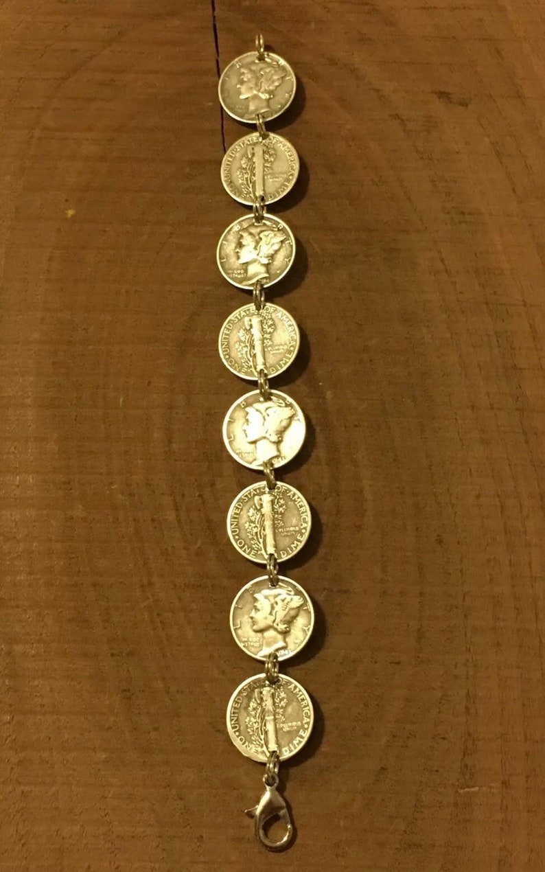 MERCURY DIME Coin Jewelry BRACELET 7.5” 90% Silver With .925 Links! - Etsy
