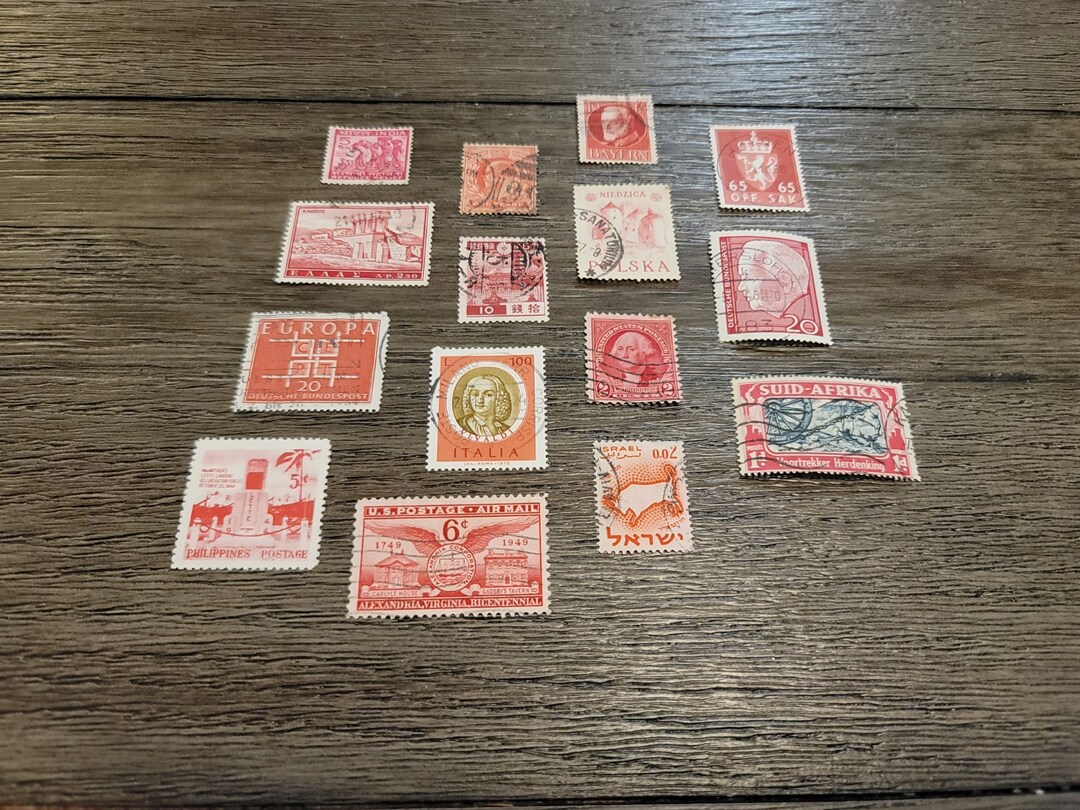 15 Authentic Vintage Red Postage Stamps - Etsy