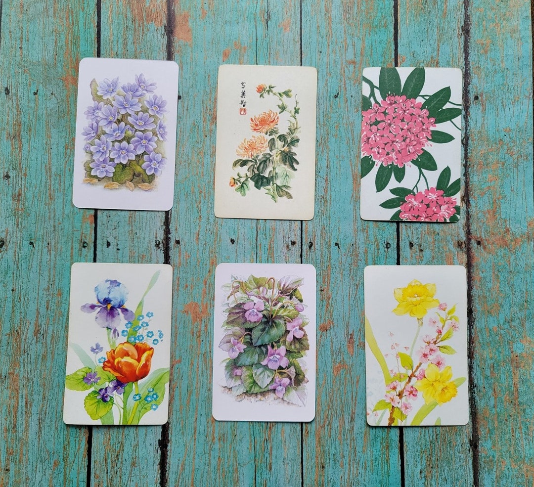 Six Floral Ephemera Swap Playing Cards / Floral Ephemera / Botanical ...