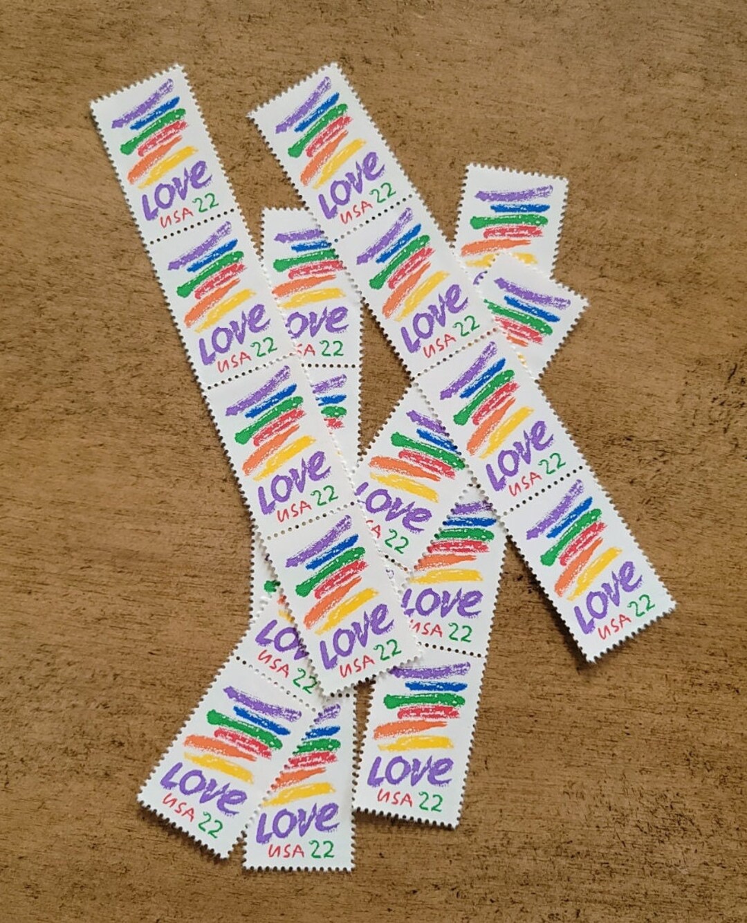 5 or 10 Vintage Crayon Rainbow UNUSED LOVE Postage Stamps 22 Cent ...
