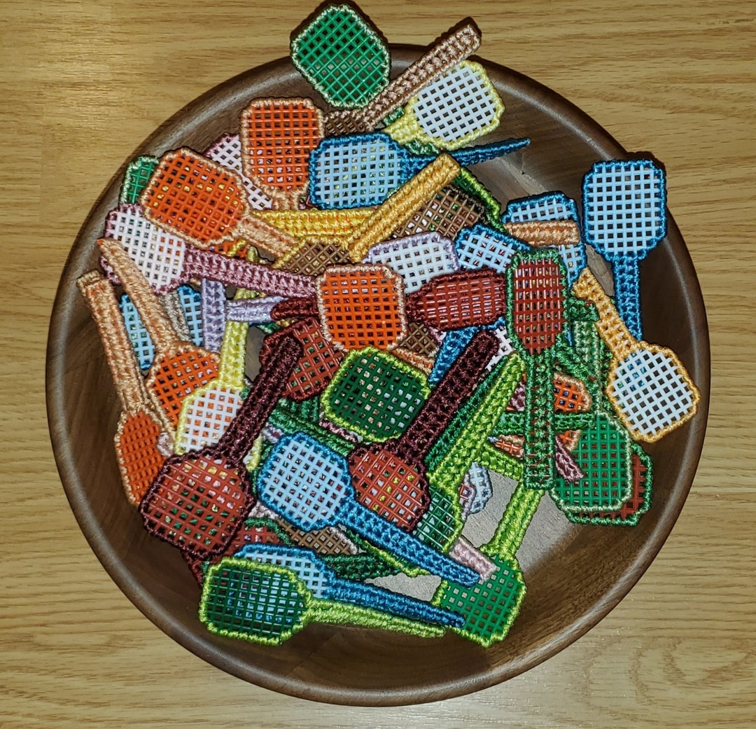 Vintage Handmade Cross Stitch Needlepoint Tennis Racket Badminton Fly ...