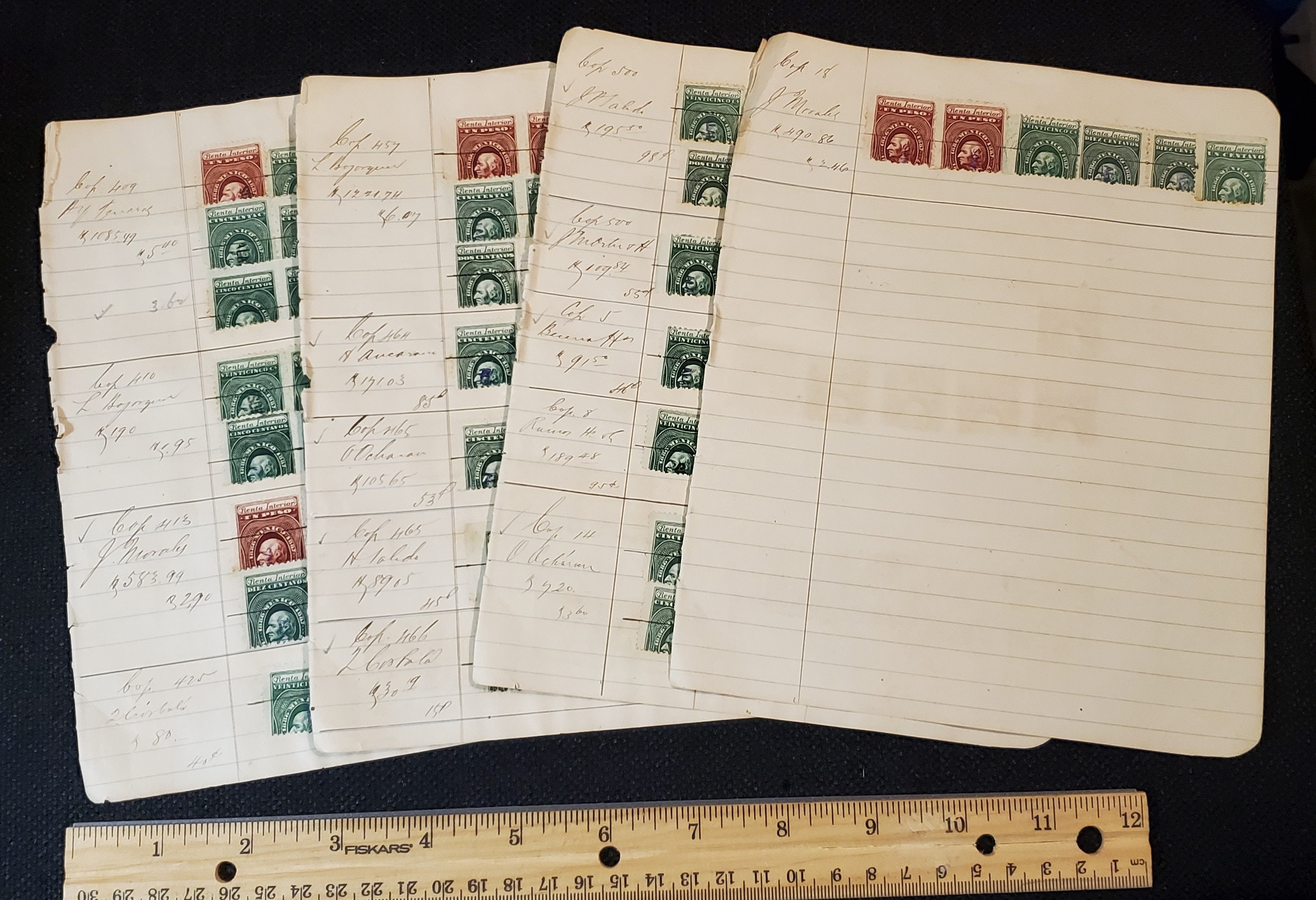 1886 Antique Ledger Pages Mexico Revenue Stamps - Buy by the Page ...