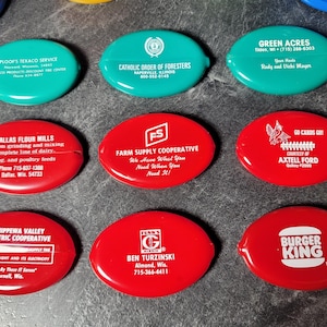 Choice Vintage Oval Rubber Quikoin Squeeze Coin Purse Advertising Heart ...