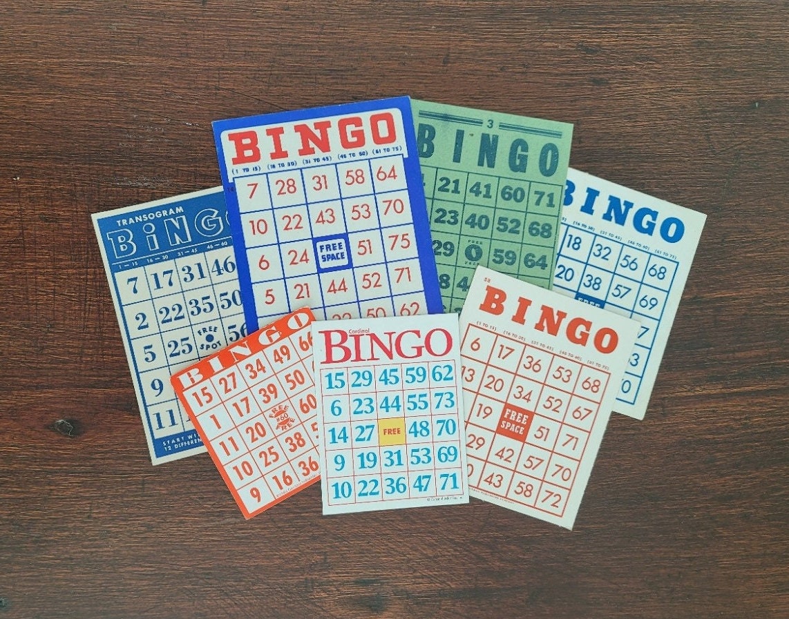 Set of Seven Different Vintage Bingo Cards / Game Ephemera / Journal ...