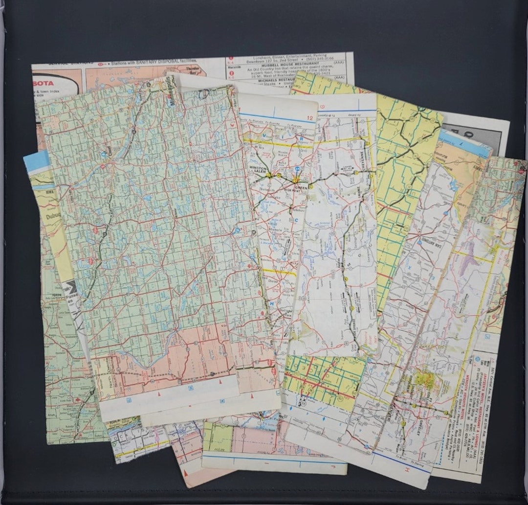 Vintage Gas Map Pieces Sections Smallest 7"x4" Travel Journal Ephemera ...