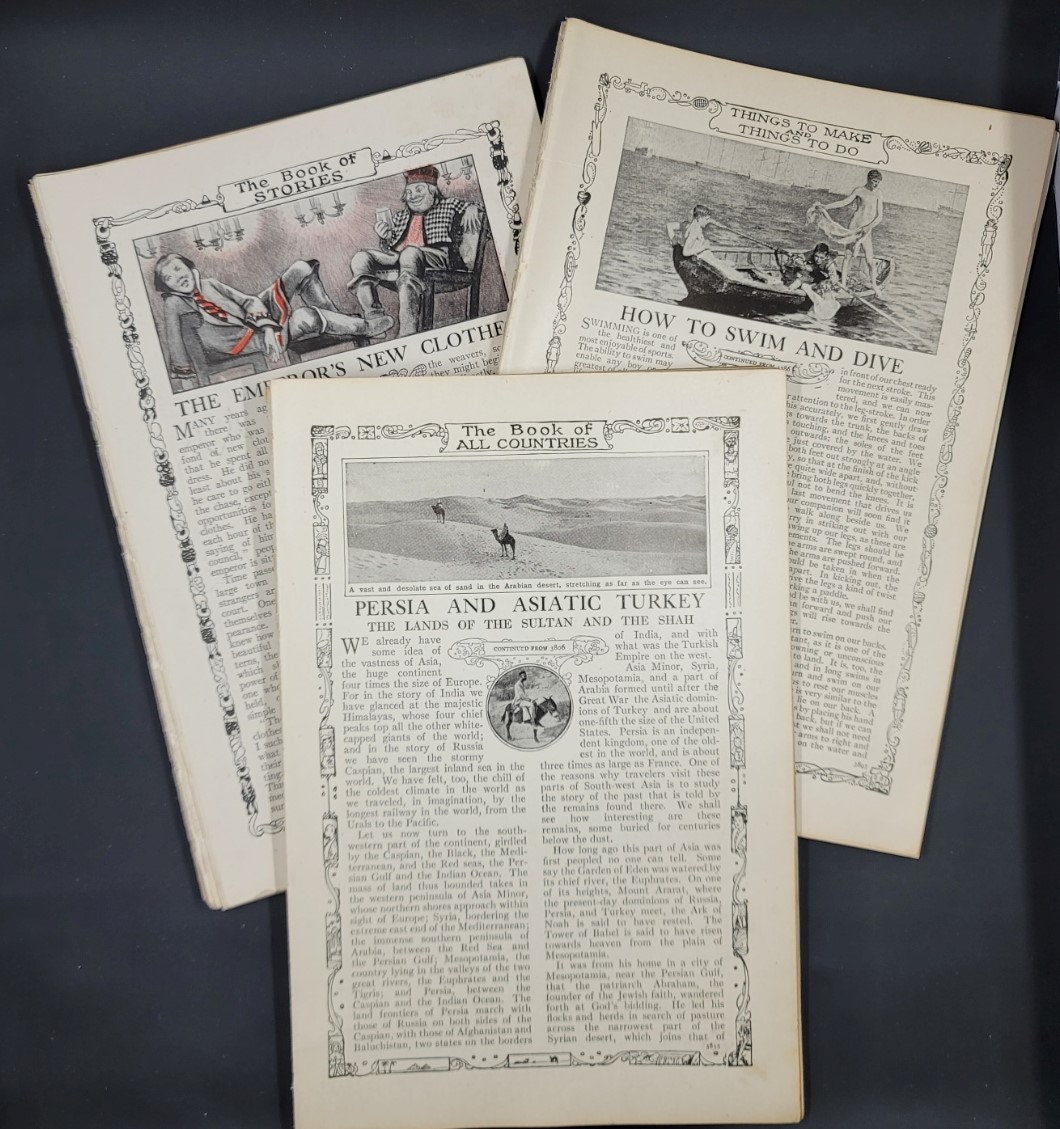 25 Antique Book Pages 1920s Book of Knowledge Vintage Junk - Etsy