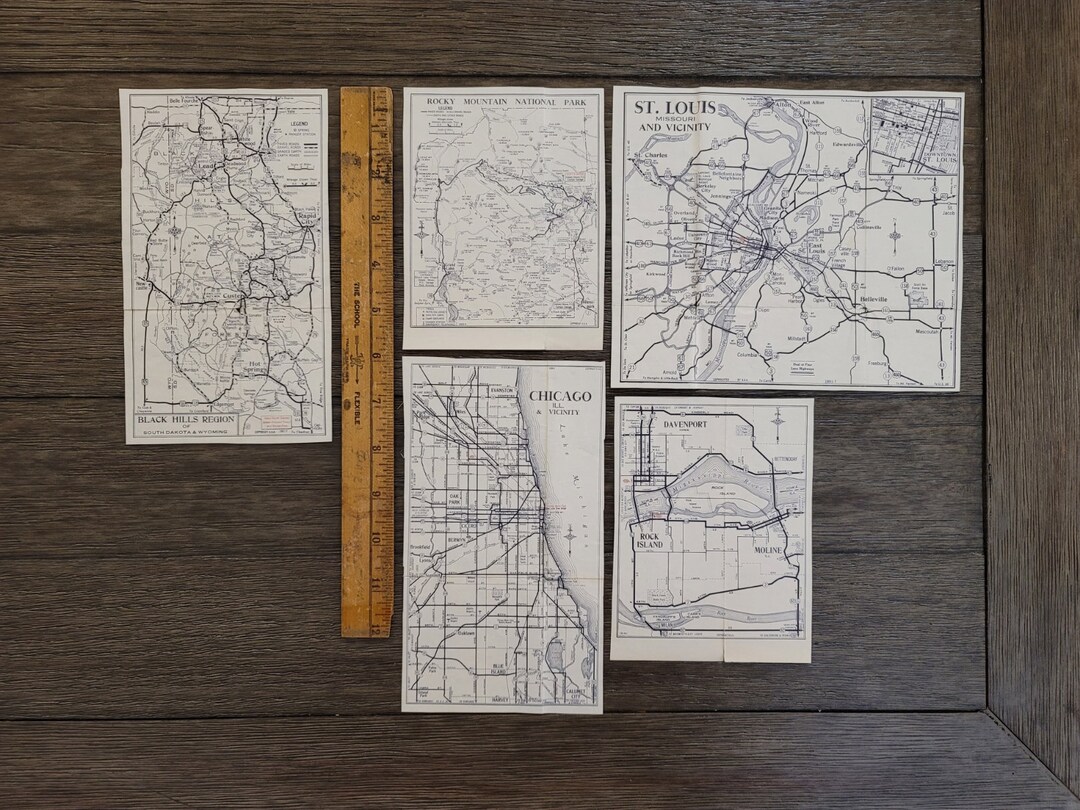 Small Vintage Paper Map Pieces Black Hills Region Rocky Mountain ...