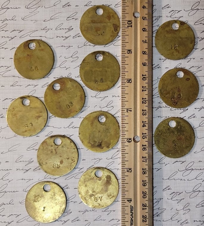 Vintage Round Brass Tool Check Brass Tags the BBC Company Assemblage - Etsy