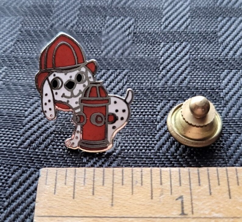 Vintage Enamel Tack Pin Cute Dalmatian Puppy at Fire Hydrant ...