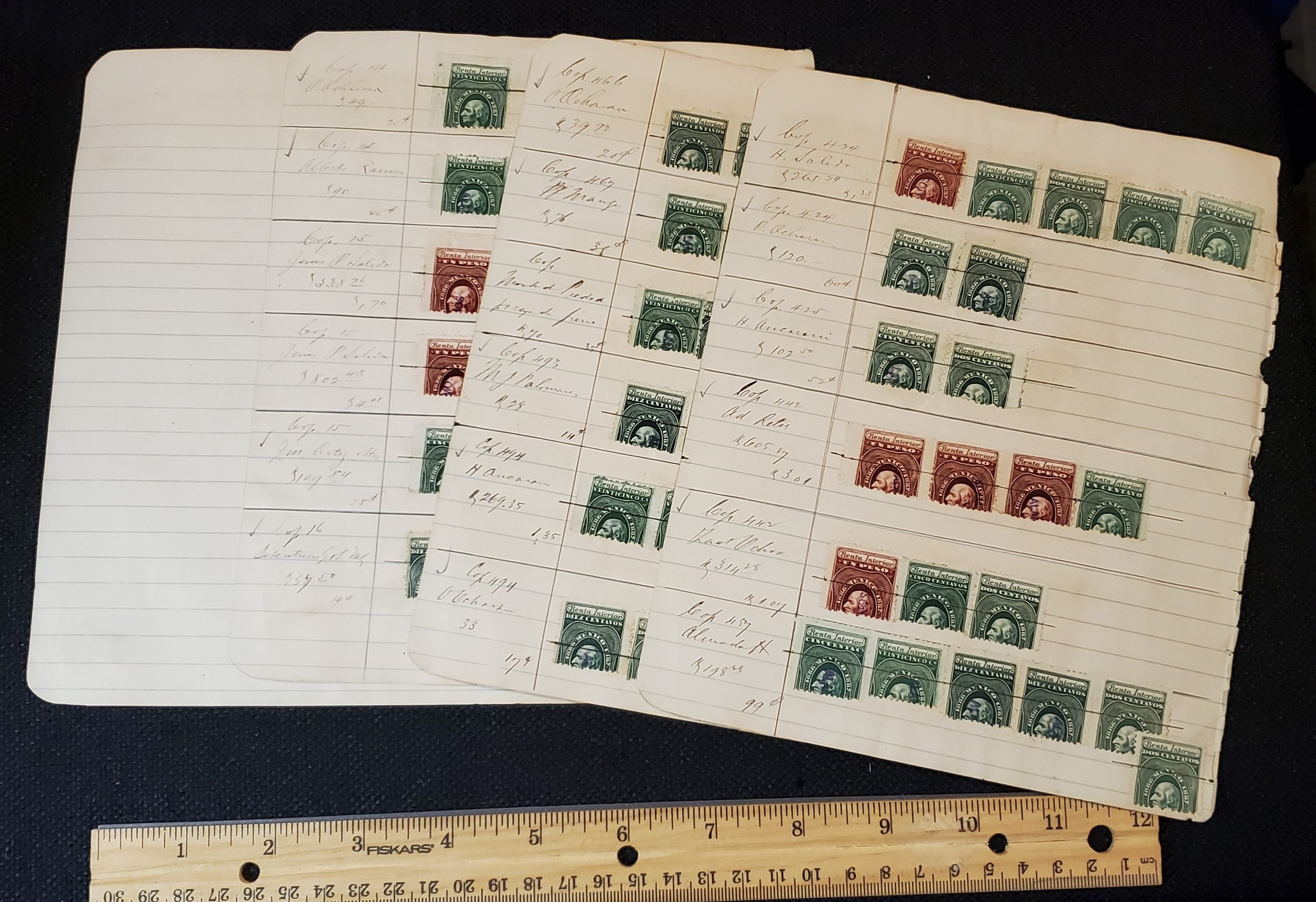 1886 Antique Ledger Pages Mexico Revenue Stamps - Buy by the Page ...