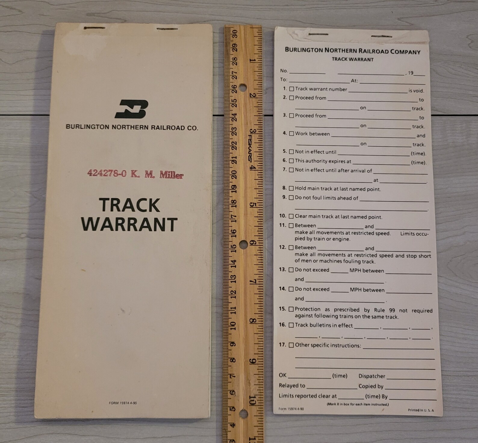 Vintage Railroad Track Warrant Slips / Burlington Northern Railroad ...