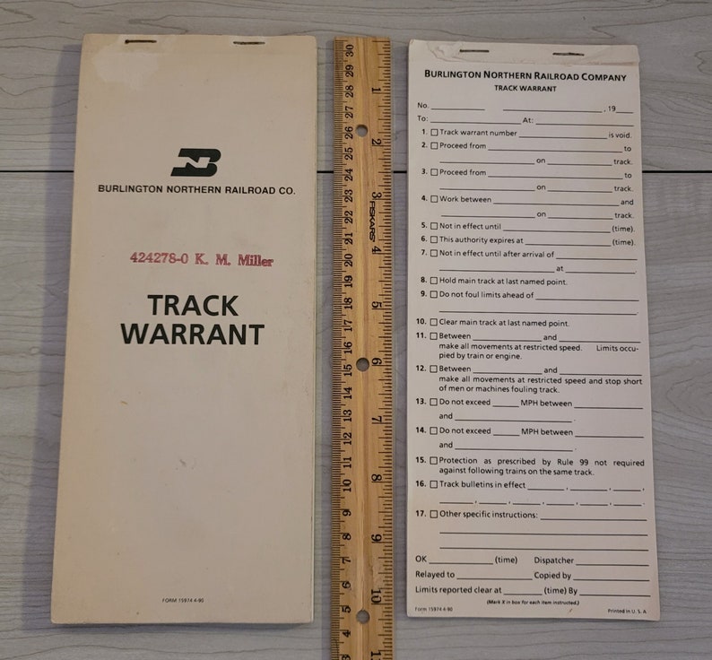 Vintage Railroad Track Warrant Slips / Burlington Northern Railroad ...