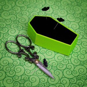 Deadly Notions Acid Green and Black Coffin Pincushion With Bat Head ...