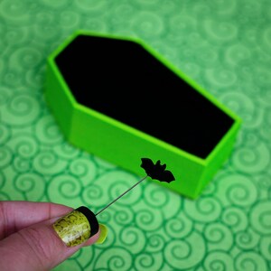 Deadly Notions Acid Green and Black Coffin Pincushion With Bat Head ...
