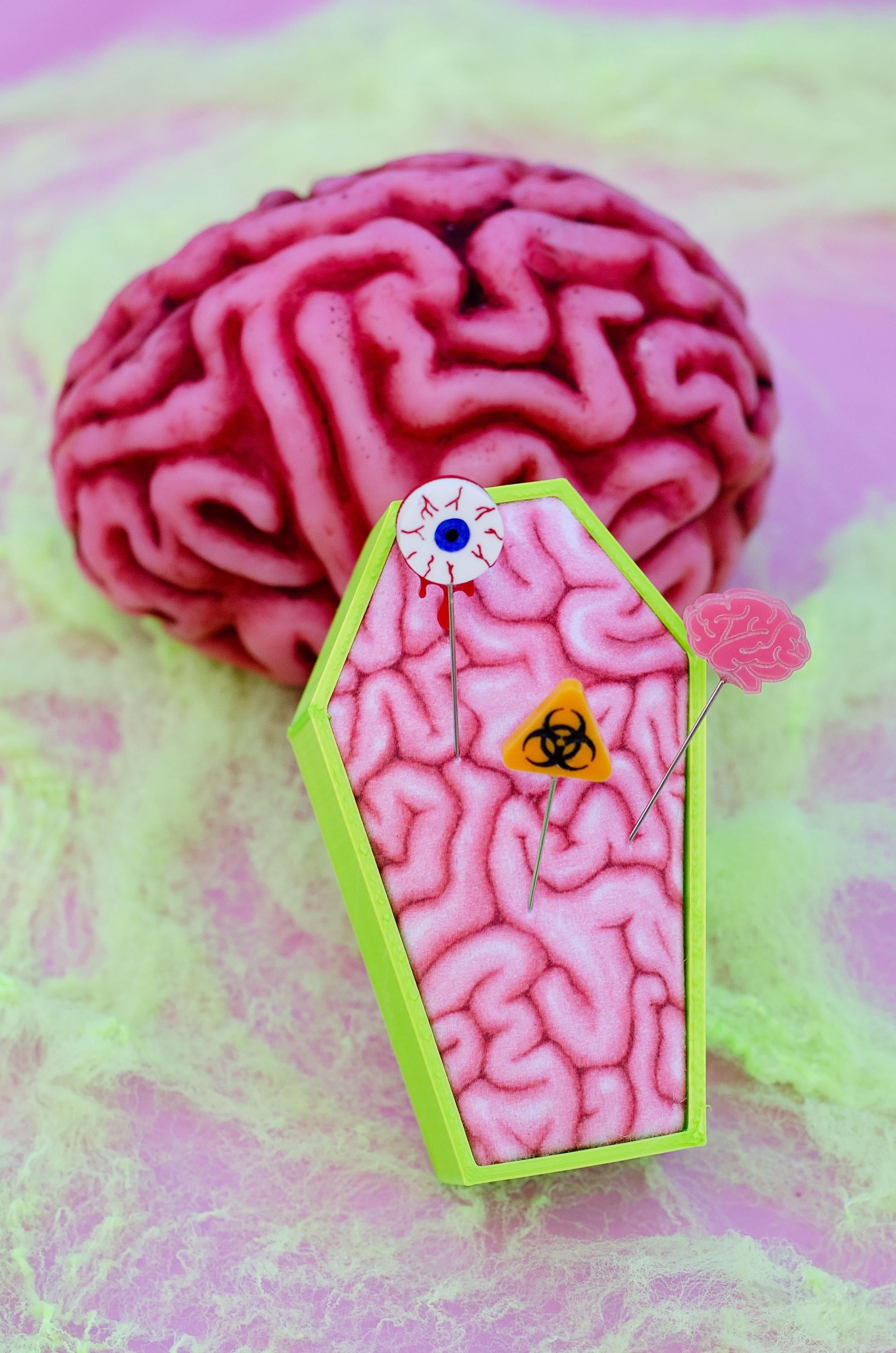 Deadly Notions Zombie Brains Coffin Pincushion With Zombie Apocalypse ...