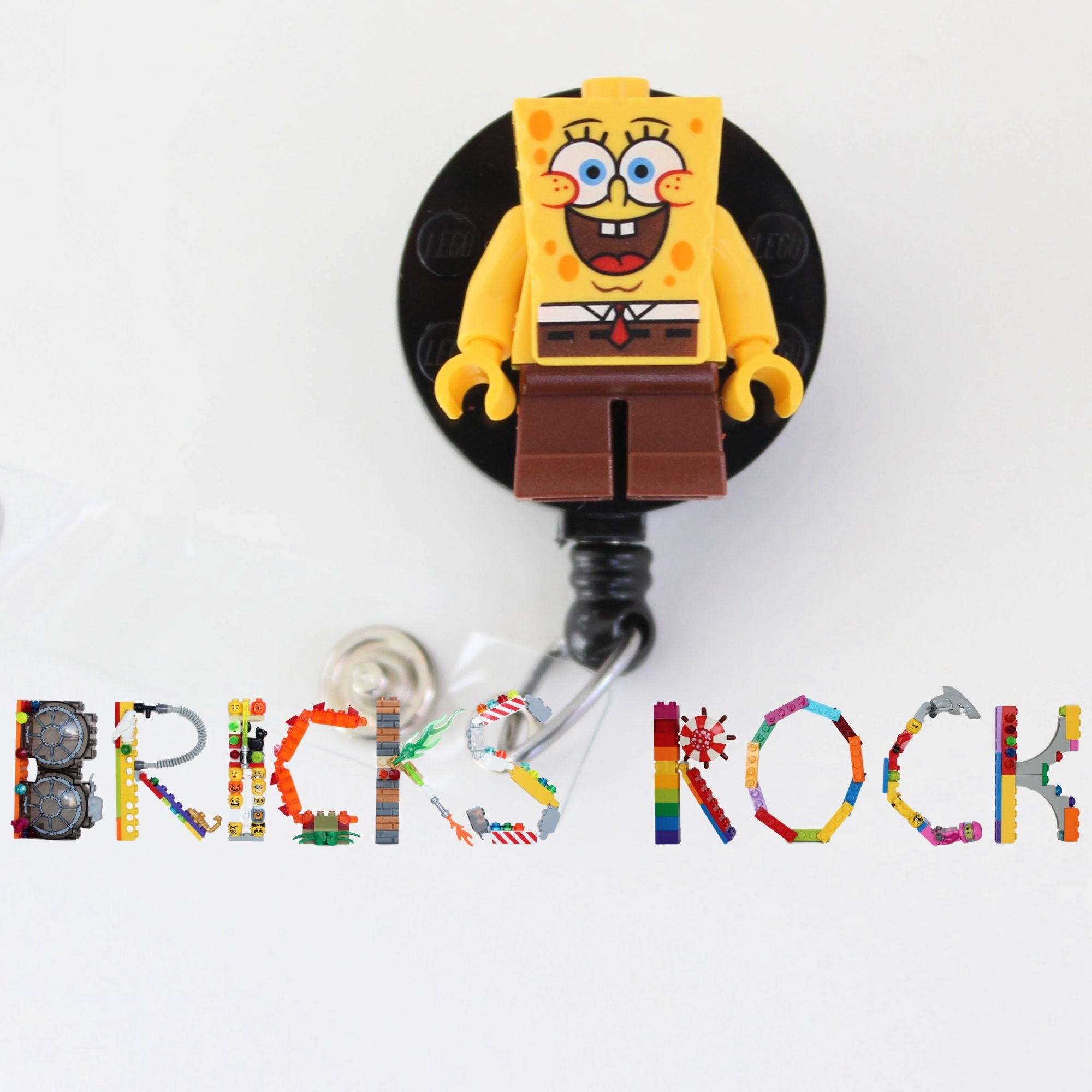 Spongebob™ Badge Reel Made With LEGO® Minifigure Pediatric | Etsy