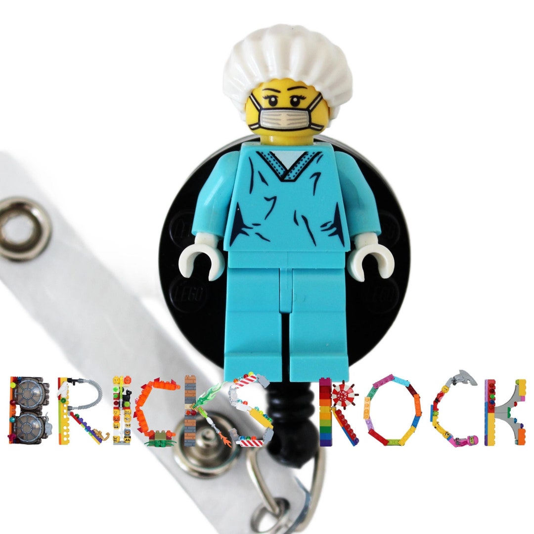 Surgeon Medium Azure Scrubs Badge Reel Made With LEGO® Minifigure ...